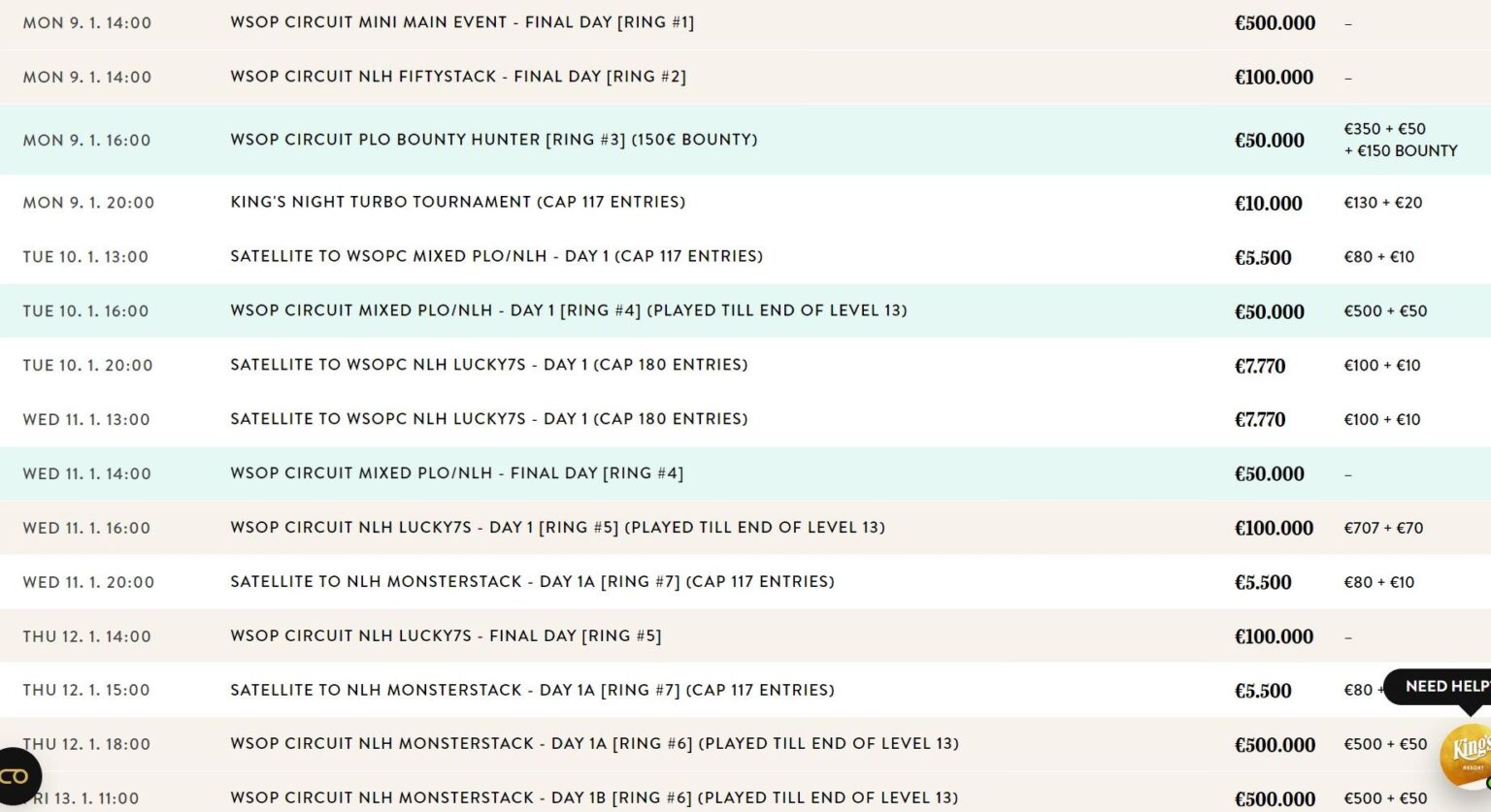 Nächste Woche warten fünf Ringe bei der WSOPC im King‘s - Hochgepokert