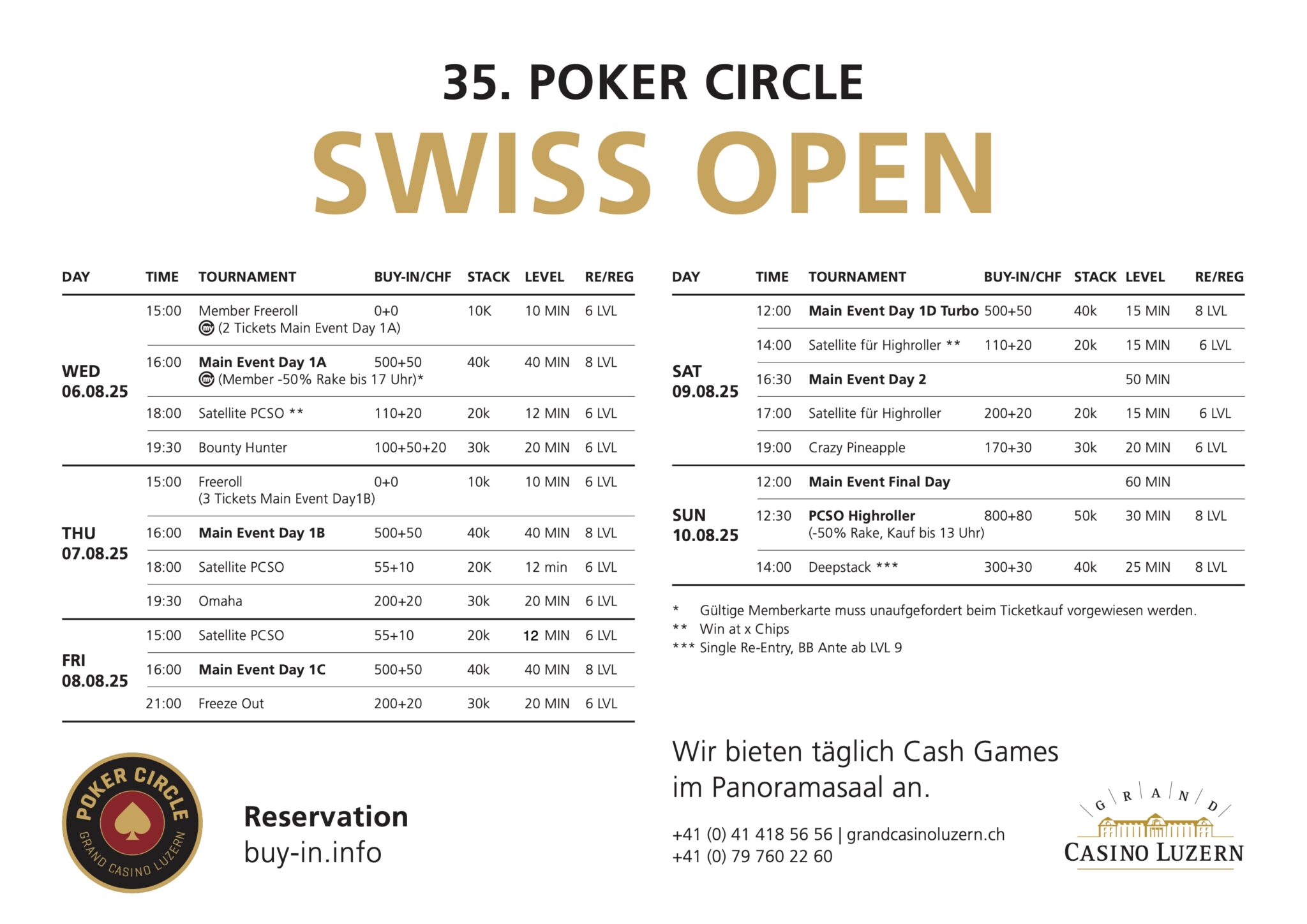 Das 35. Poker Circle Swiss Open in Luzern steht vor der Tür!